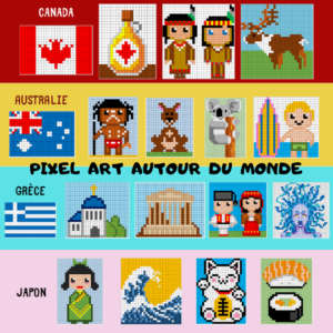 Pixel art Tour du monde - Maîtresse Hérisson