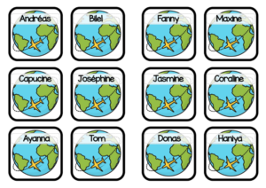 Étiquettes élèves Tour du monde - Maîtresse Hérisson