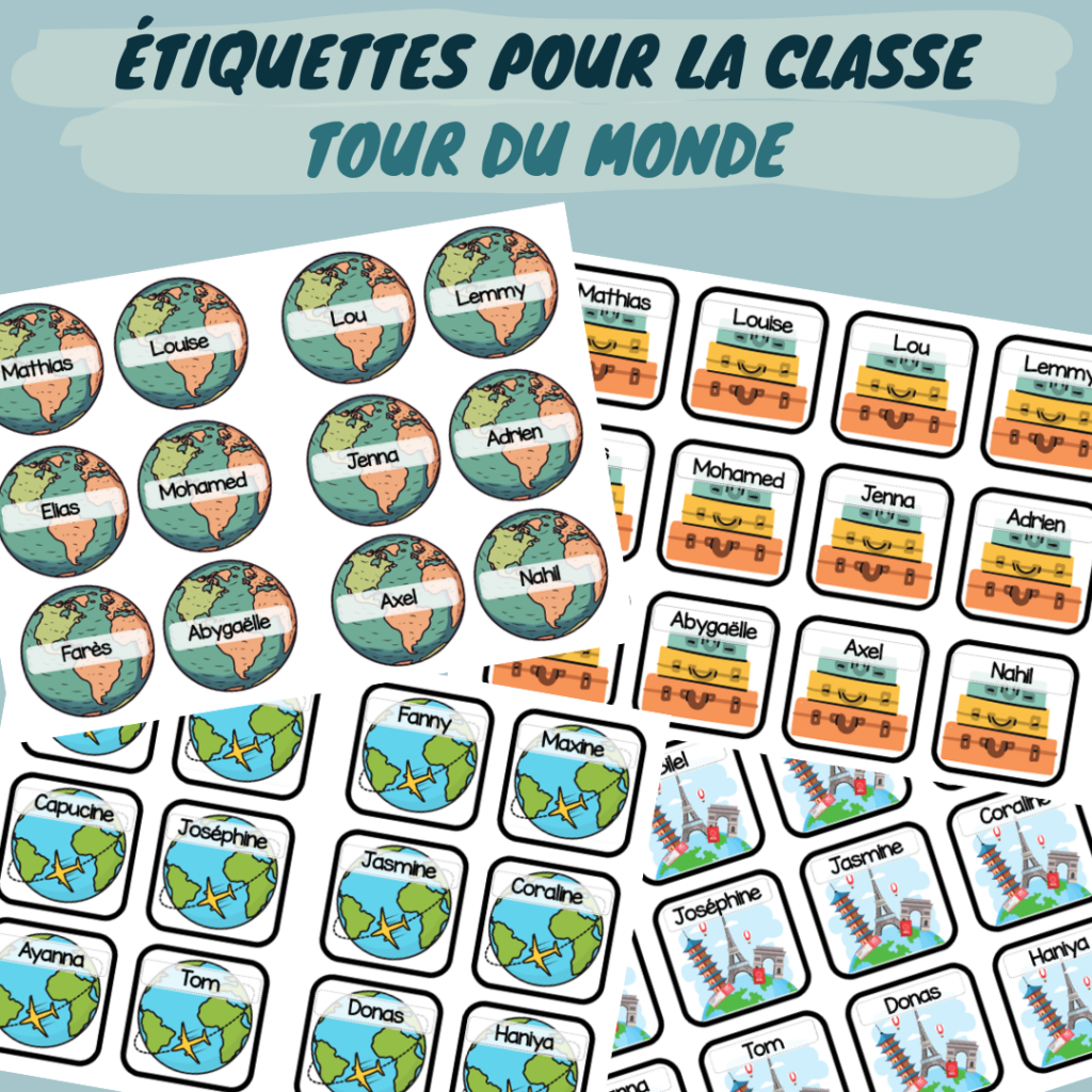 Étiquettes élèves Tour du monde - Maîtresse Hérisson